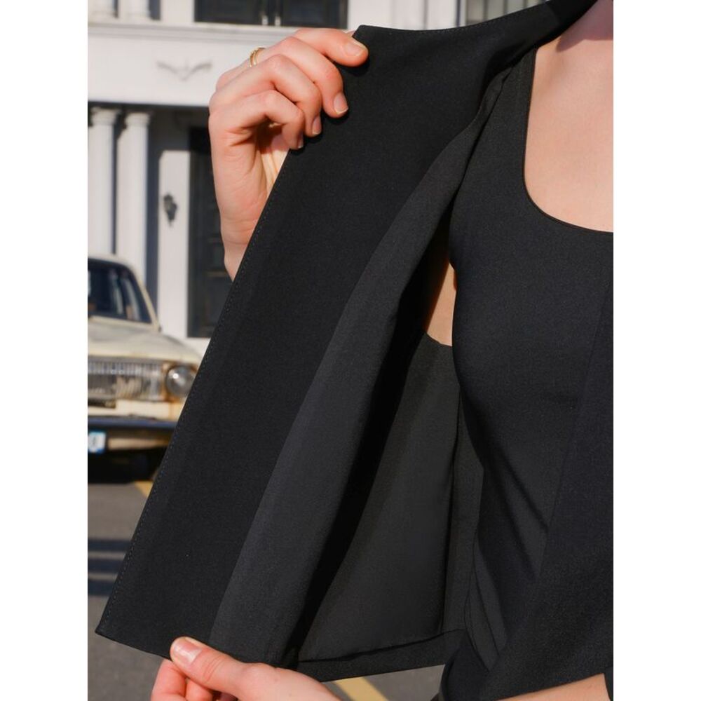 Hobemty | Jackets & Coats | Work Cropped Jacket 34 Sleeve Collarless ...
